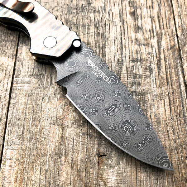 Strider + Protech Custom PT Automatic Knife Tiger Stripe Ti (2.75" Dam ...